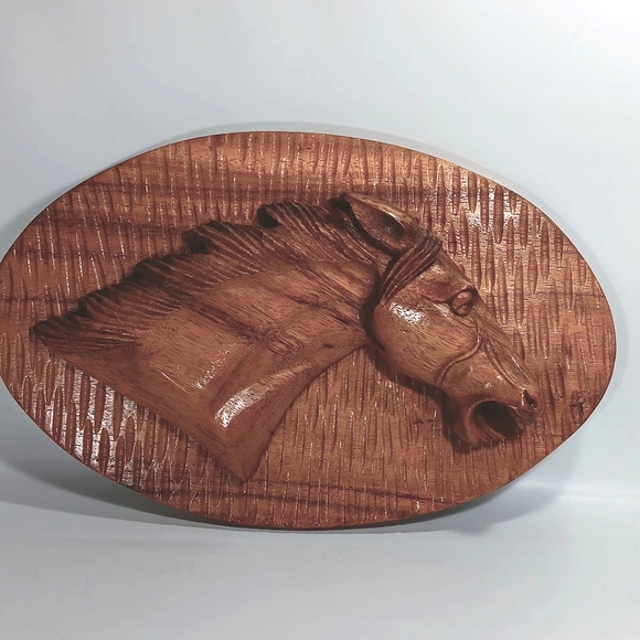 Wall Decor | Vtg Mustang Head 3d Wood Carving | Poshmark